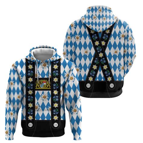 Bavaria Traditional Lederhosen Costume Hoodie Bavaria Emblem Blue