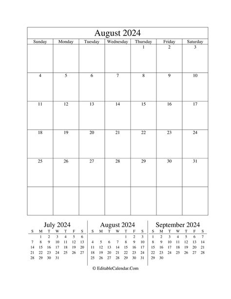 August 2024 Calendar Editable Printable Calendars At A Glance