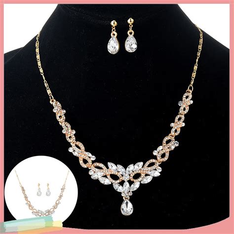 Lk Fashion Jewelry Set Women Rhinestone Drop Hollow 8 Pendant