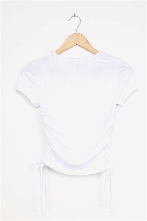 Ribbed White Top Ruched Side Top Drawstring Side Top Lulus