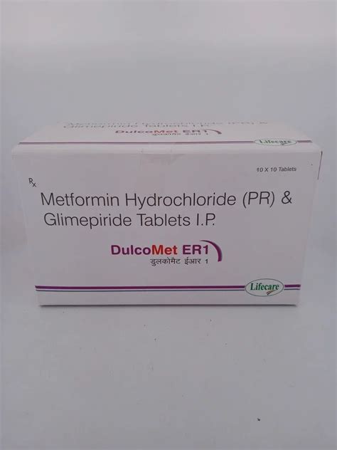 Dulcomet Er1 Metformin Hydrochloride Pr 500mg Glimepiride 1mg 10 Tablets At Rs 45 Strip