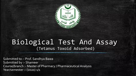 Biological Test And Assay Tetanus Toxoid Adsorbed Pptx