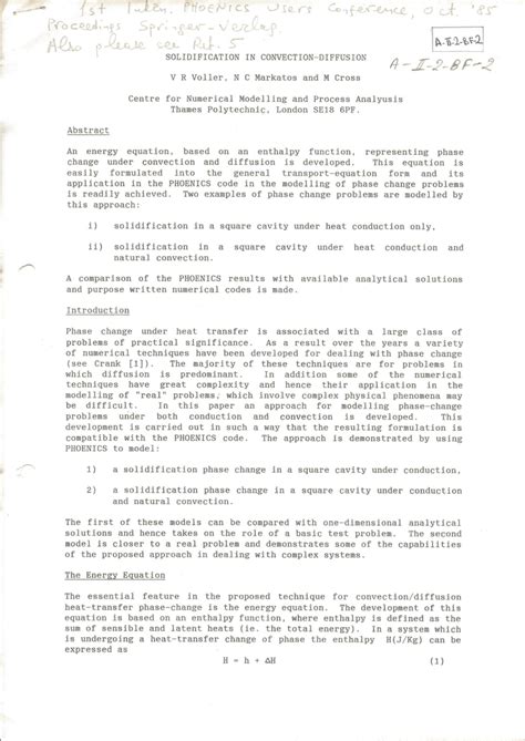 Pdf Solidification In Convection Diffusion