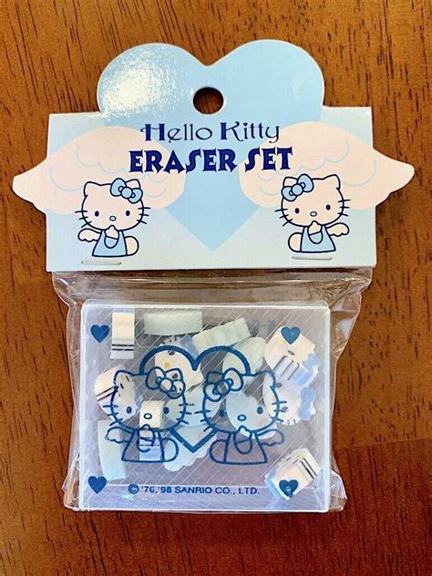 Sanrio Vintage 1998 Hello Kitty Blue Angel Mini Erasers Mint In Box