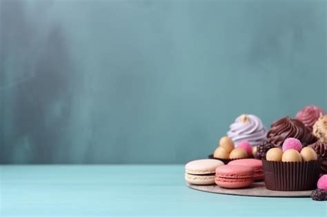 Premium Ai Image A Plate Of Assorted Desserts On A Blue Table