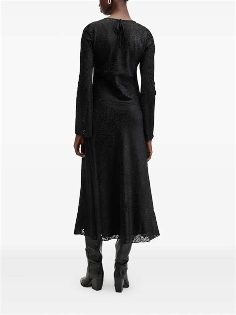 Allsaints Jada Textured Flared Midi Dress Black Farfetch