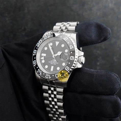 Custom Made 40mm Black Gmt Custom Dive Style Watch Jubilee W Nh34