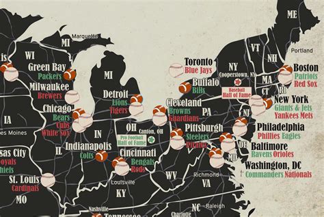 American Sports Teams Football And Baseball Stadium Map Geojango Maps