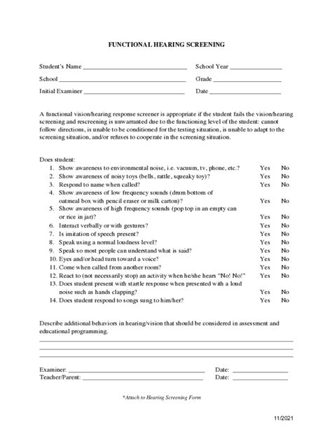 Fillable Online Functional Hearing Screening Students Name Fax Email