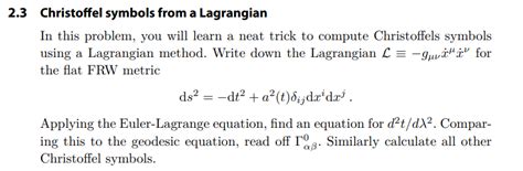 Christoffel symbols from a Lagrangian In this | Chegg.com