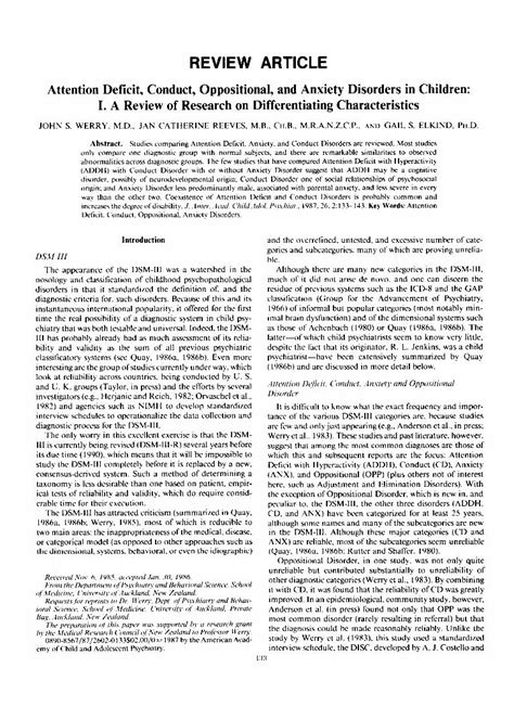 Pdf Attention Deficit Conduct Oppositional And Anxiety Disorders
