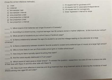 solved chose the correct inference method s a t test b