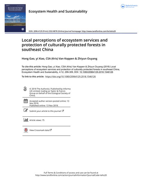 Pdf Local Perceptions Of Ecosystem Services And Protection Of