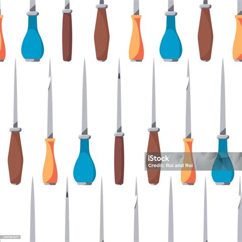 Awl For Sewing Vector Cartoon Seamless Pattern Stock Illustration