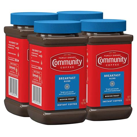 Community Coffee Breakfast Blend Instant Coffee Medium Roast 7 Oz Jar Pack Of 4