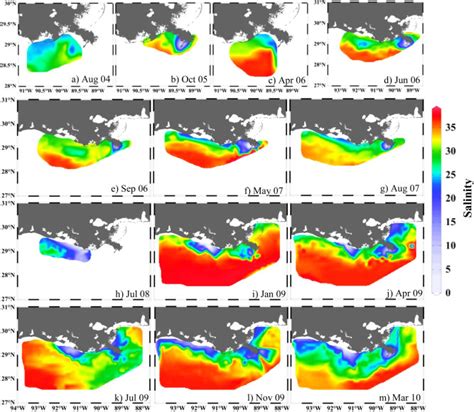 Sea Surface Salinity Distributions Contour Maps Are Adopted To Present