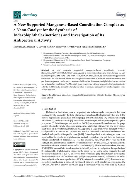 Pdf A New Supported Manganese Based Coordination Complex As A Nano Catalyst For The Synthesis
