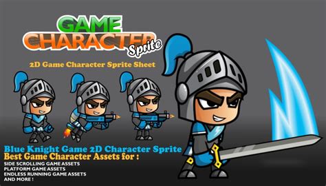 Blue Knight 2d Game Character Sprites Gamedev Market