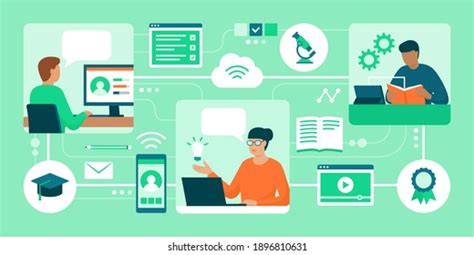 Distance Learning E Learning Platforms People Attending Stock Vector