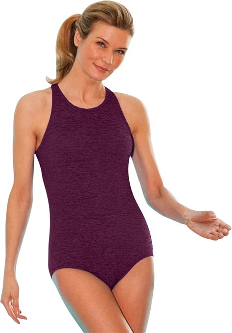 Penbrooke Womens Krinkle Chlorine Proof High Neck Maillot One Piece Swimsuit 16 Eggplant At