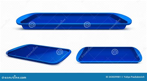 Blue Rectangle Plastic Lunch Tray Side View Mockup Stock Illustration