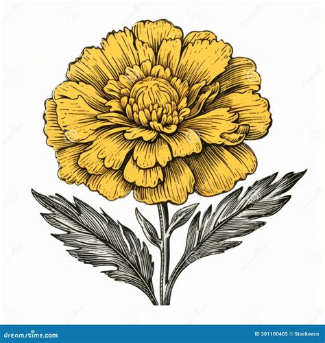 Yellow Carnation Aesthetic Movement Flower Drawing In Watercolor
