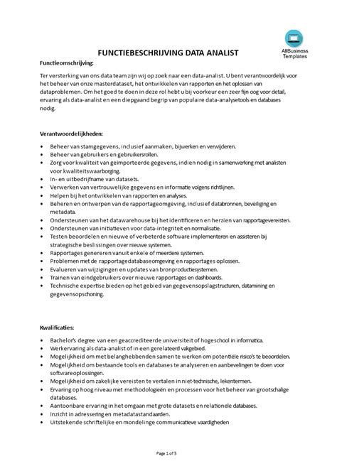 Télécharger Gratuit Data Analyst Functieomschrijving