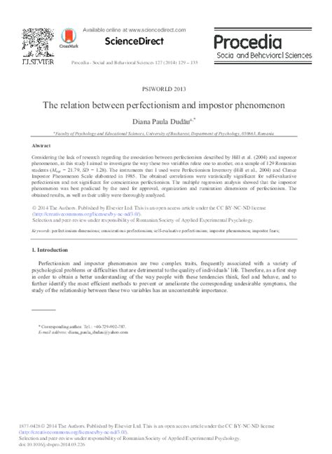 Pdf The Relation Between Perfectionism And Impostor Phenomenon