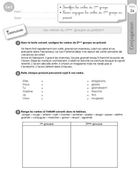 Ce2 Exercices 2eme Groupe Present Pdf Verbe Conjugaison