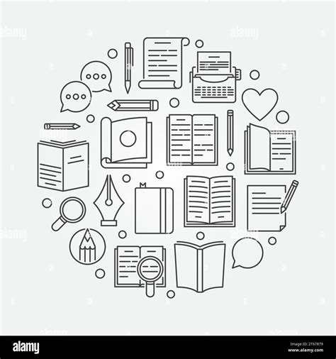 Reading Or Literature Circular Illustration Vector Round Symbol Made With Book Icons In Thin