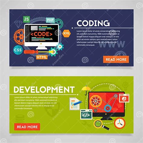 Development And Coding Concept Banners Stock Vector Illustration Of