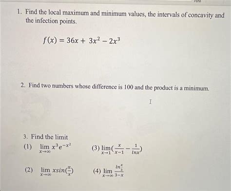 Solved Find The Local Maximum And Minimum Values The