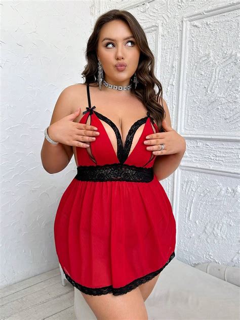 Classic Sexy Plus Size Sexy Lace Splicing Hollow Out Lingerie With Thin