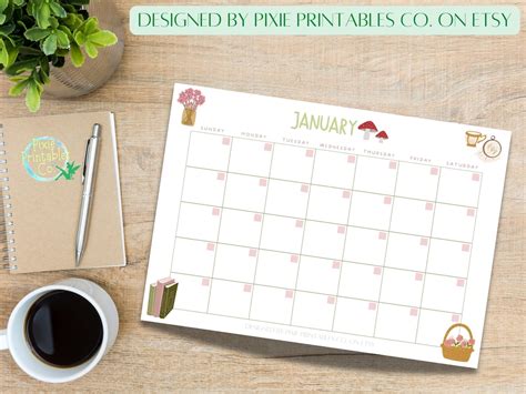 Cottagecore Calendar Printable Rustic Mushroom A4 Monthly Planner Pdf