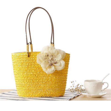 Yellow Straw Flower Bag Rainbow And Spoon