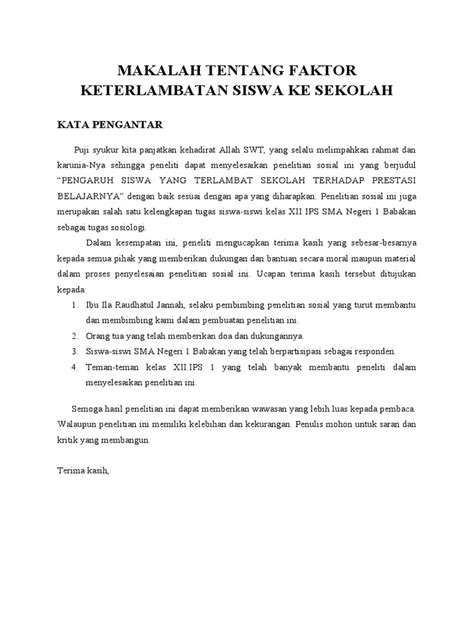 Makalah Tentang Faktor Keterlambatan Siswa Ke Sekolah Pdf