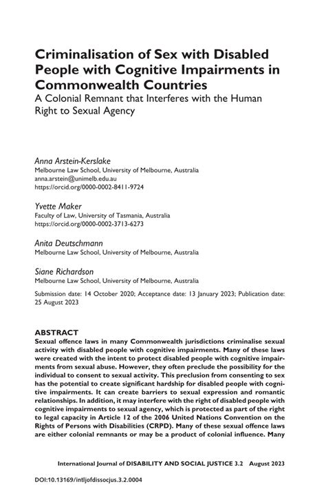Pdf Criminalisation Of Sex With Disabled People With Cognitive