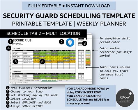 Security Guard Scheduling Template Multi Roles Location Shift Period