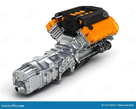 Automotive Engine Gearbox Assembly3d Illustration Stock Illustration Illustration Of Chrome