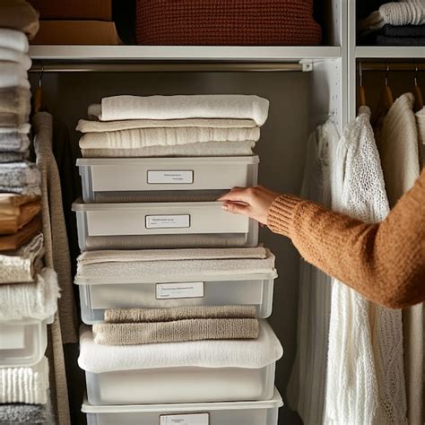 A Person Using Stackable Bins And Labels To Organize A Home Storage