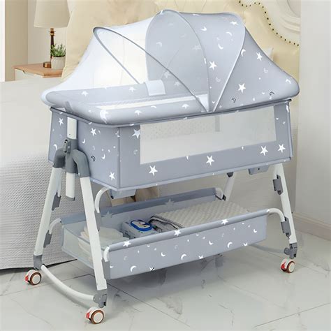 Foldable Modern Bassinet With Adjustable Height Rocking Feature And
