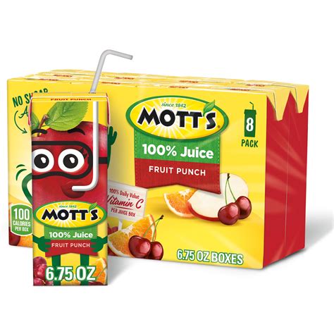 Motts 100 Juice Fruit Punch Juice 6 75 Fl Oz 8 Count Boxes