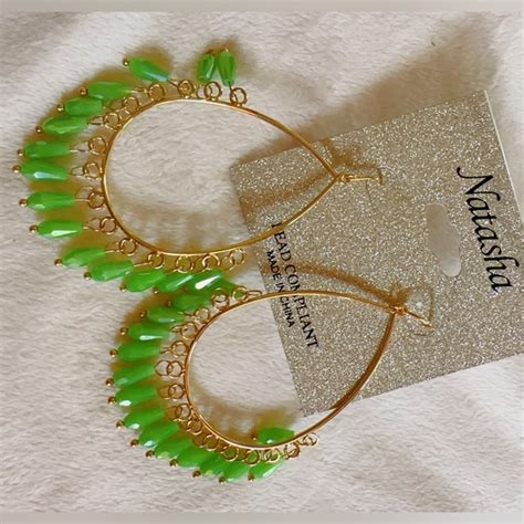 Natasha Couture Jewelry Natasha Green Beads Drops Loop Earrings Gold Tone Poshmark