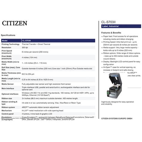 Printer Label Citizen Cl E703 Ii Clinic Marking Coding Marking Labeling