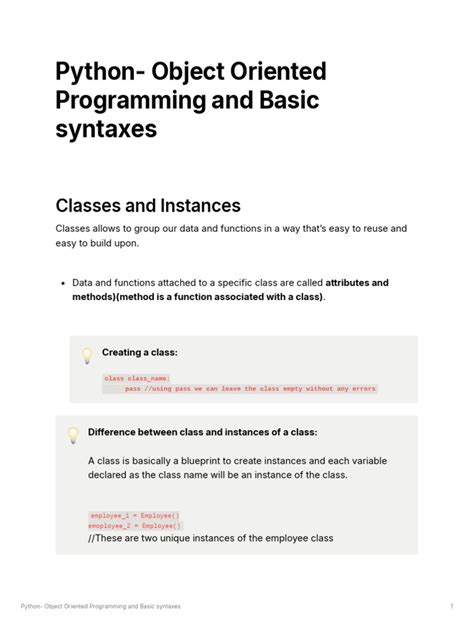 Python Object Oriented Programming And Basic Syntaxes Pdf Class