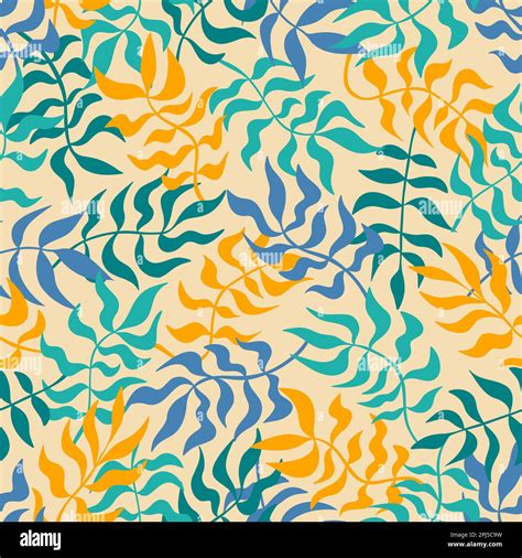 Abstract Wavy Leaves Seamless Pattern Hand Drawn Tree Brunches
