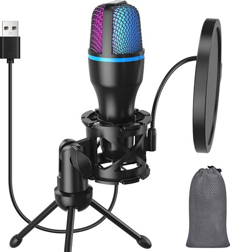 Usb Microphone Computer Cardioid Condenser Pc Gaming Mic Rgb Computer Mic With