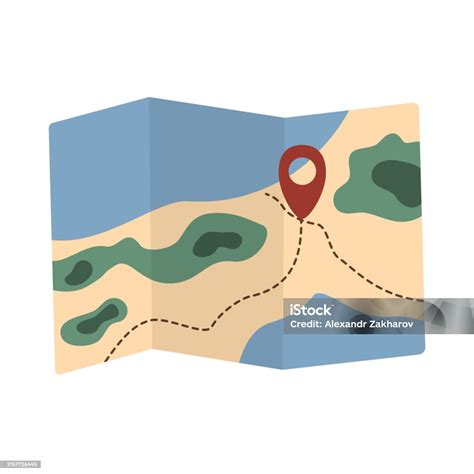 마커가 있는 접힌 만화 지도입니다 핀 포인터가 있는 맵입니다 벡터 일러스트 레이 션입니다 0명에 대한 스톡 벡터 아트 및 기타 이미지 Istock