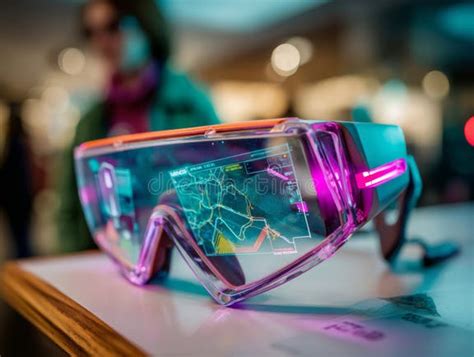 High Detail Smart Glasses Featuring Digital Navigation Layout With Glowing Geolocation