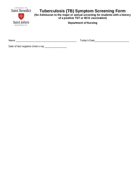 Tuberculosis Tb Symptom Screening Doc Template Pdffiller